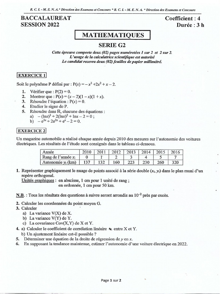 BAC Maths G2 2022 + Bareme | PDF