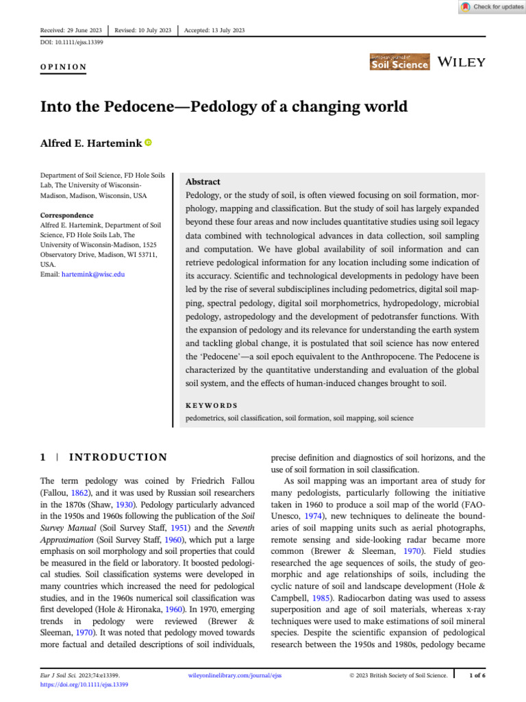 Into The Pedocene-Pedology of A Changing World | PDF