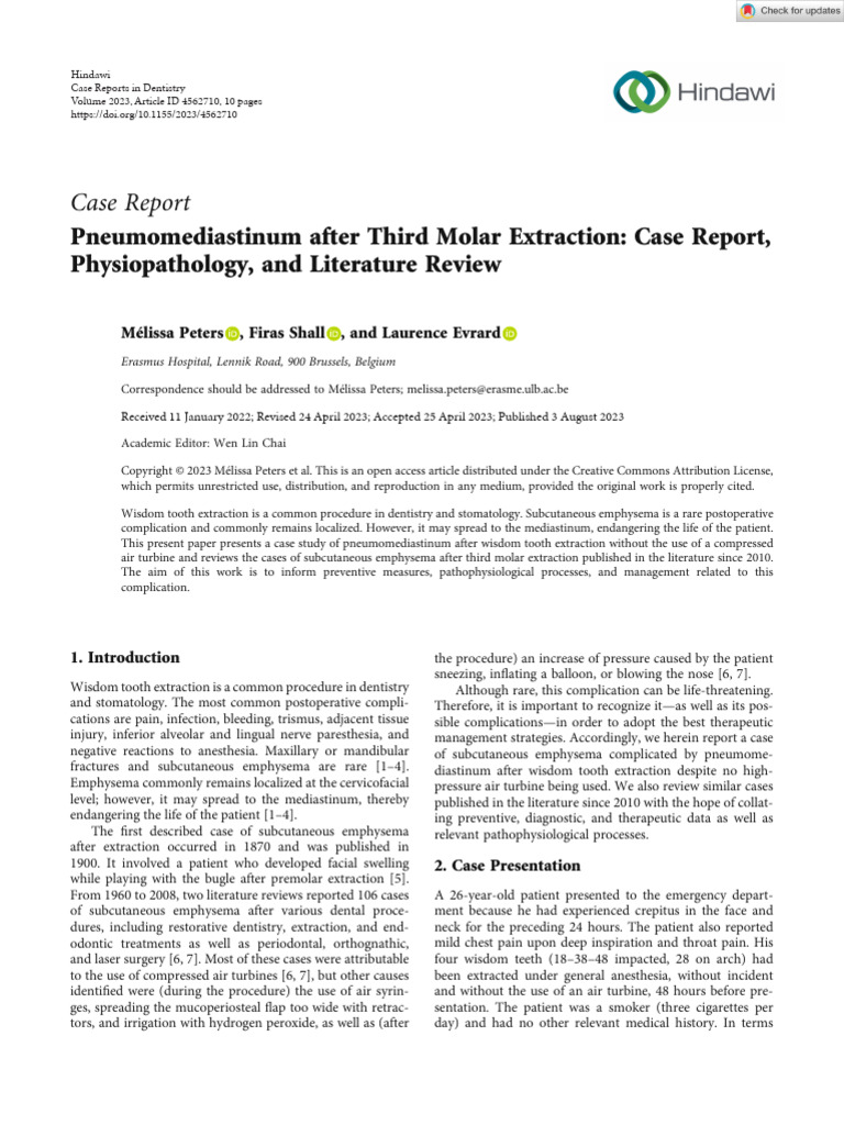Case Reports in Dentistry - 2023 - Peters - Pneumomediastinum After ...