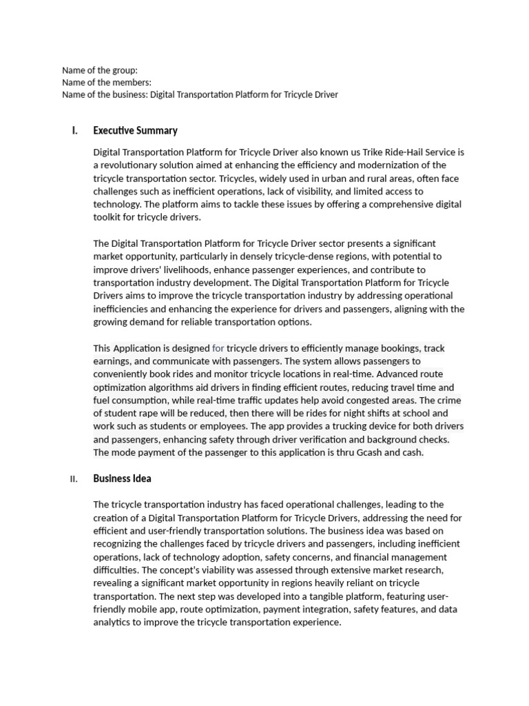 Digital Transportation Platform For Tricycle Driver | PDF