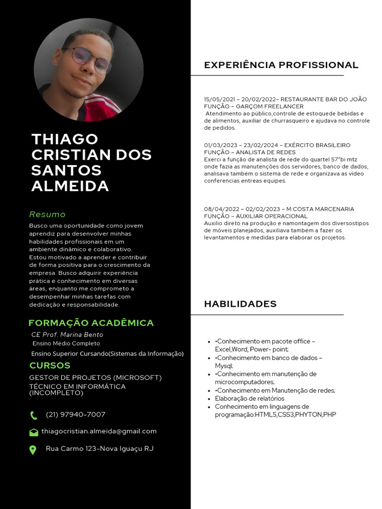 Currículo Thiago Cristian Dos Santos Almeida | PDF