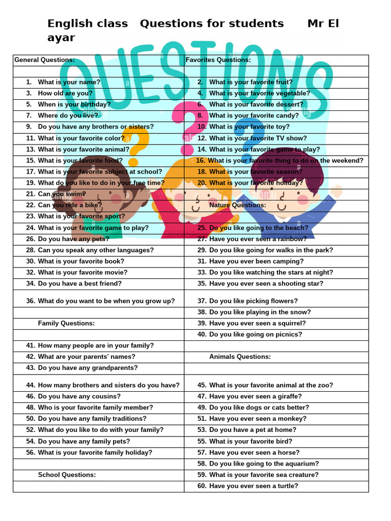 Common Questions For Kids 157212 | PDF