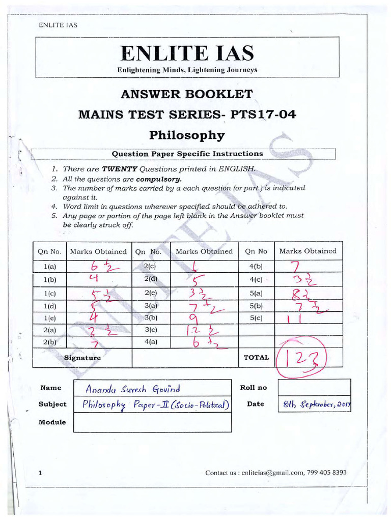 Philosophy National Topper 319 Marks Ananthu Suresh Govind IAS Answer ...