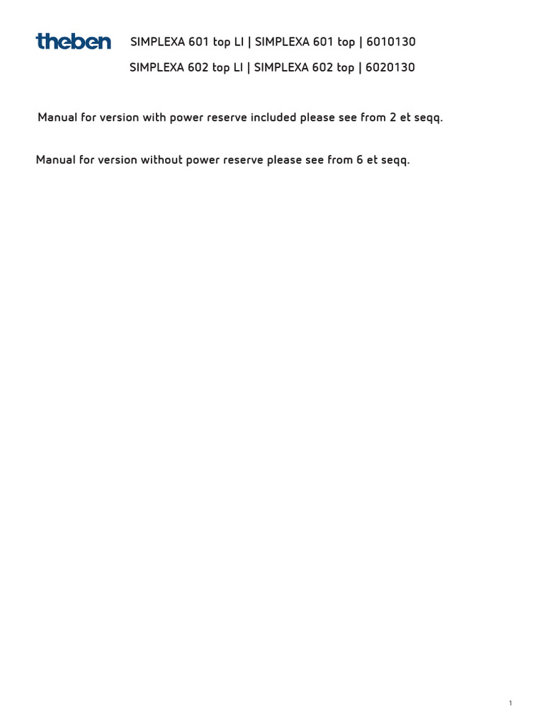 SIMPLEXA 601 602 Top Operating Instructions | PDF