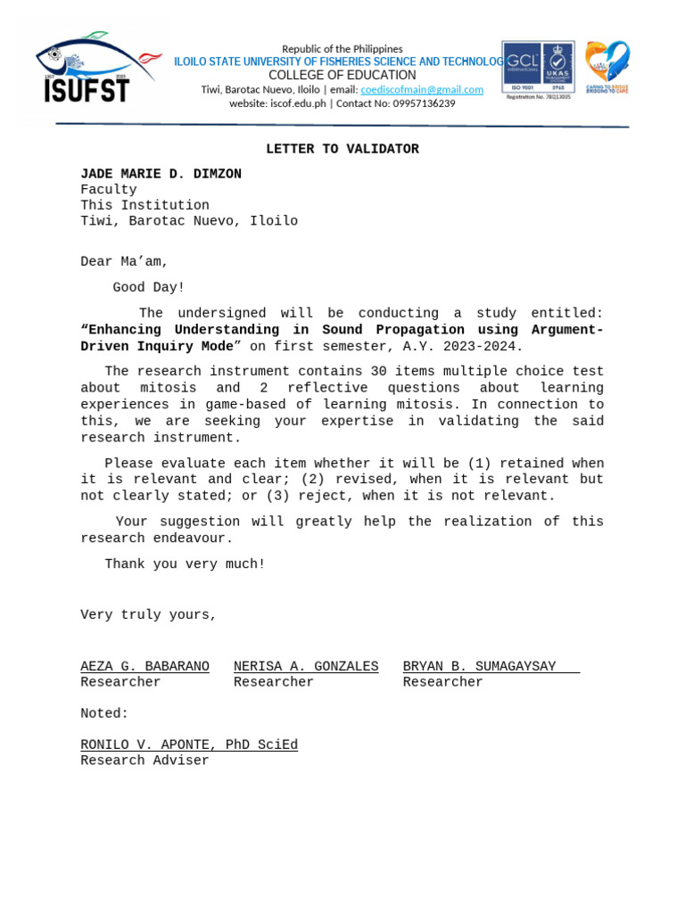 Letter To Validator Piyak | PDF