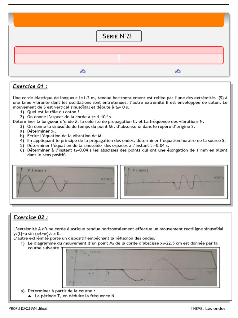 Exercices 24 Onde Mecanique Progressive ( Prof HORCHANI Jihed ) | PDF