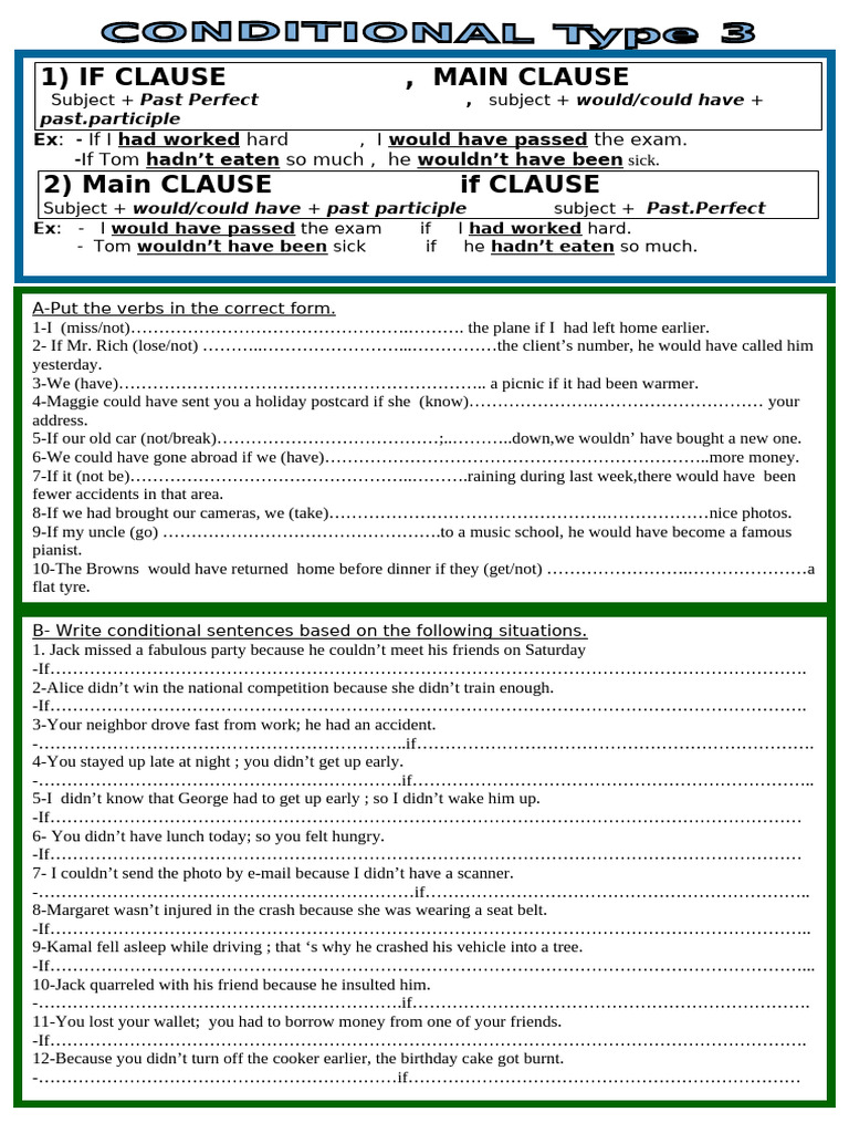 Conditional Type 3 | PDF | Perfect (Grammar) | Grammar