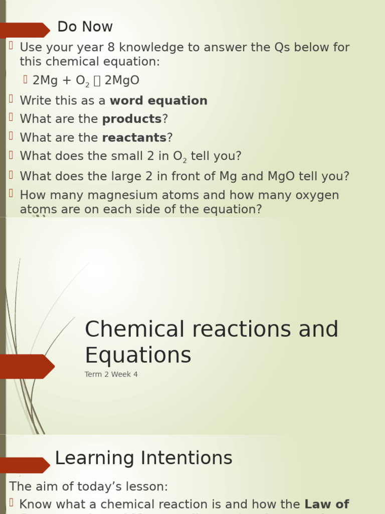 Year 9 Science W5 L1 Chemical Reactions and Equations | PDF