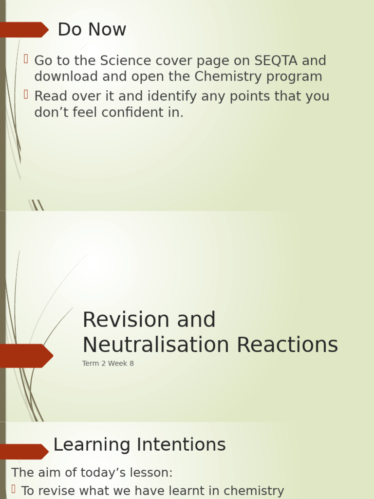 Year 9 Science W8 L1 Revision and Writing Neutralisation Equations | PDF