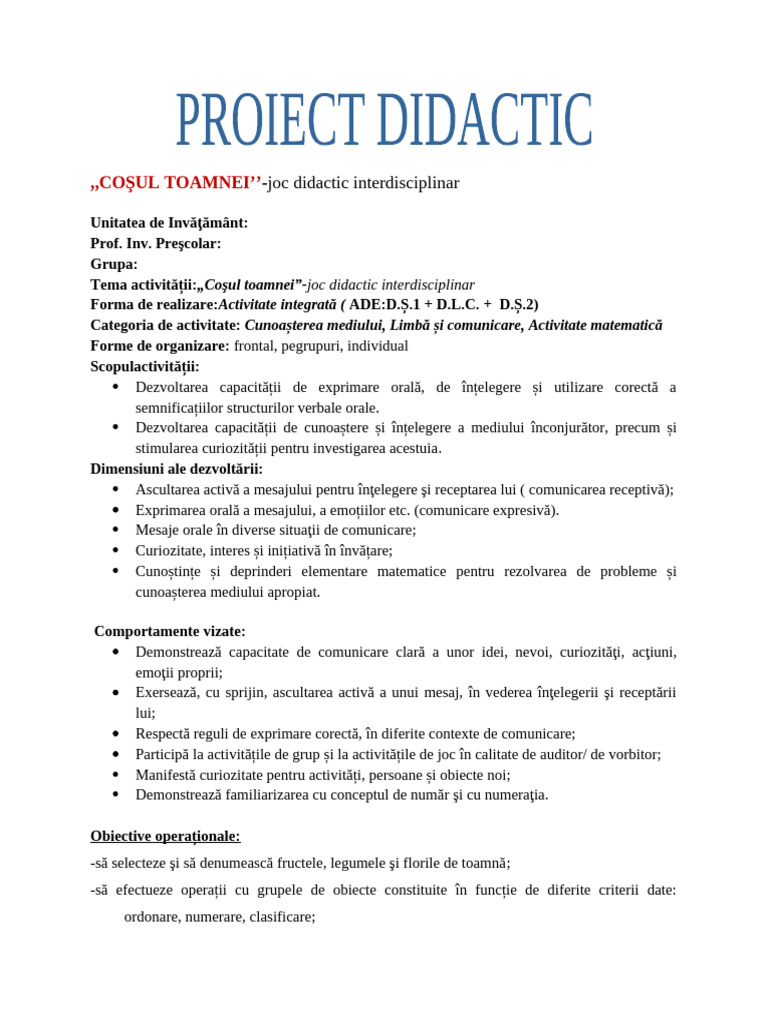 Coșul Toamnei-Joc Didactic | PDF