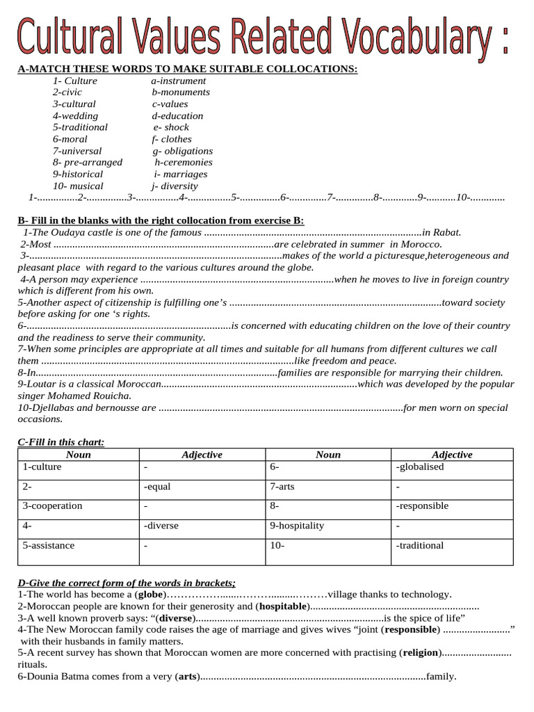 Cultural Values Related Vocabulary | PDF | Foreign Language Studies