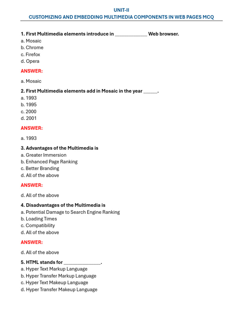 Unit-II Customizing and Embedding Multimedia Components in Web Pages | PDF