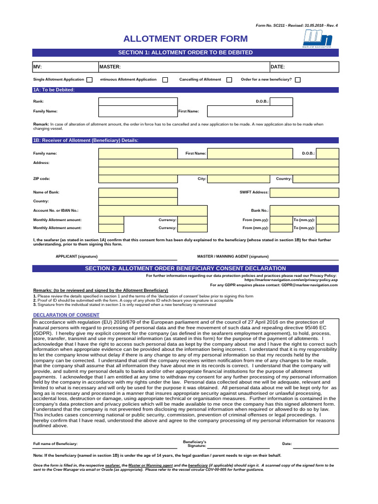 Allotment Form v4 | PDF