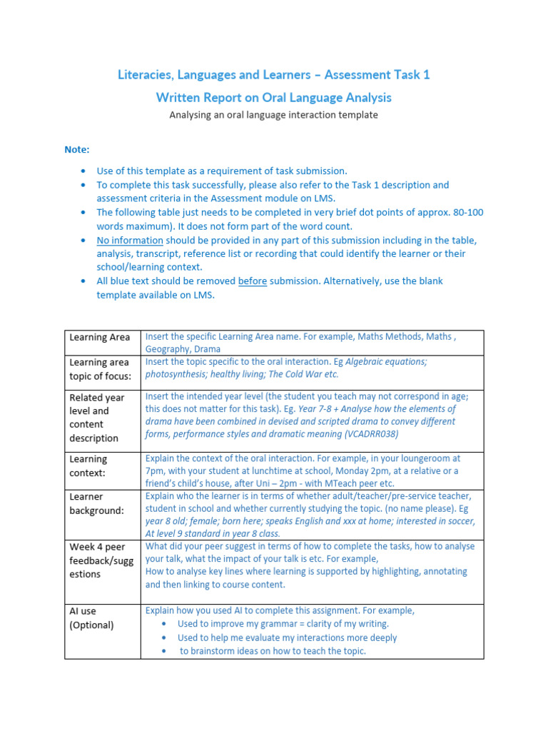 LLL Task 1 - Template with prompts | PDF