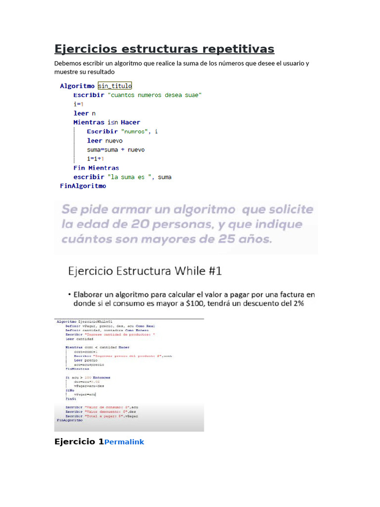 Ejercicios Estructuras Repetitivas | PDF