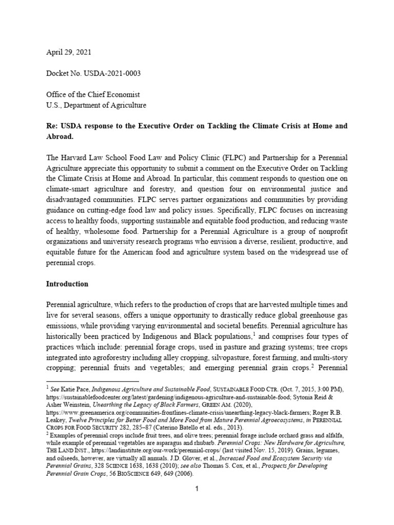 Re: USDA Response To The Executive Order On Tackling The Climate Crisis at Home and Abroad | PDF