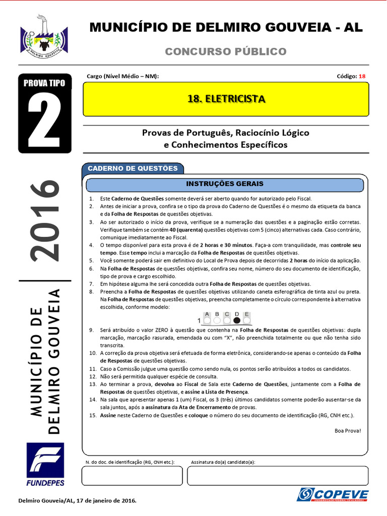 Prova - Eletricista - Tipo 2 | PDF