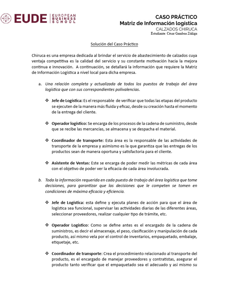 Solución Del Caso Práctico - Matriz de Informacion Logistica | PDF