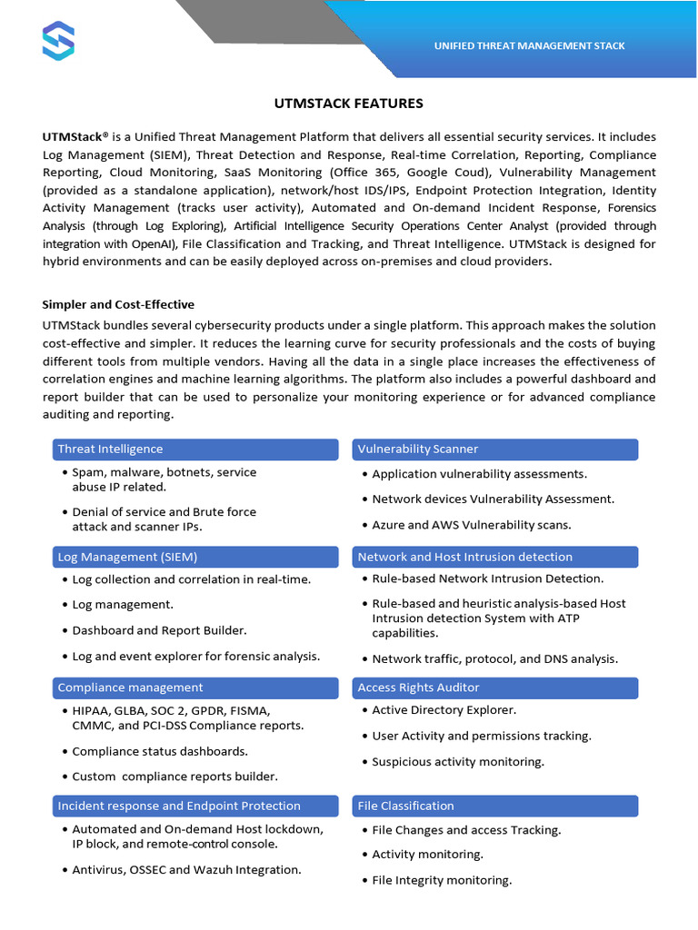 UTMStack Features 2024 | PDF