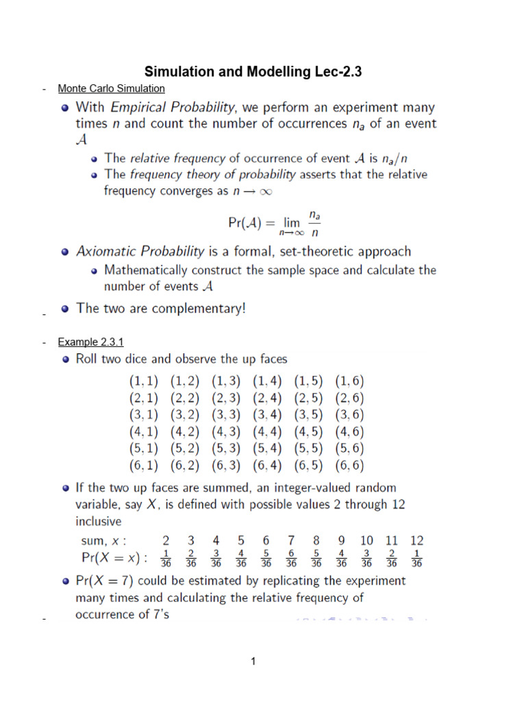 Simulation and Modelling Lec-2.3 Summary | PDF