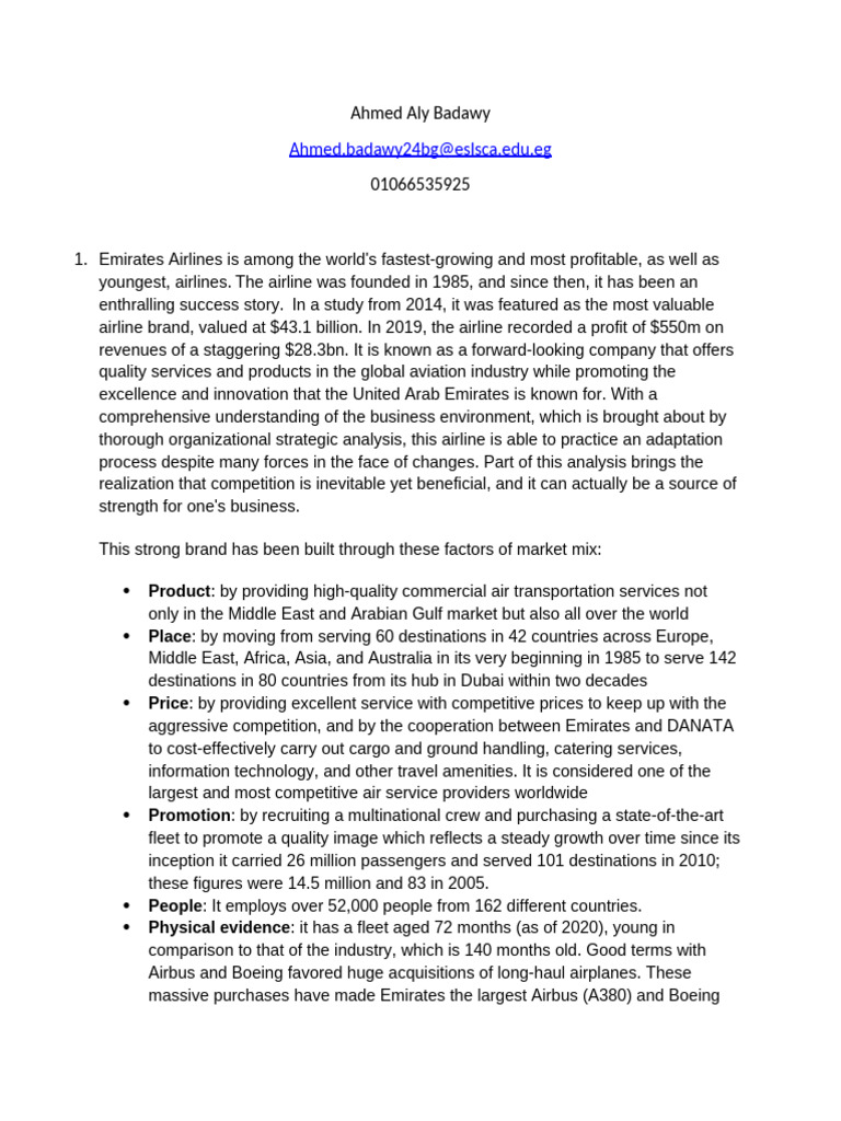 Emirates Airlines Case Study | PDF