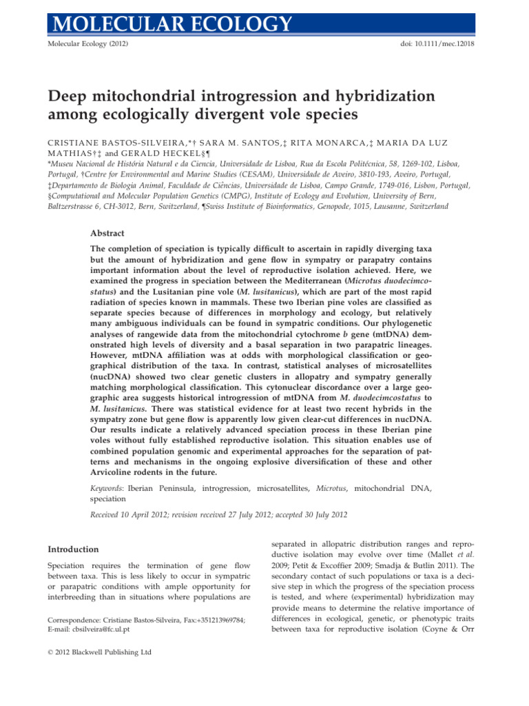 Deep Mitochondrial Introgression and Hybridization | PDF