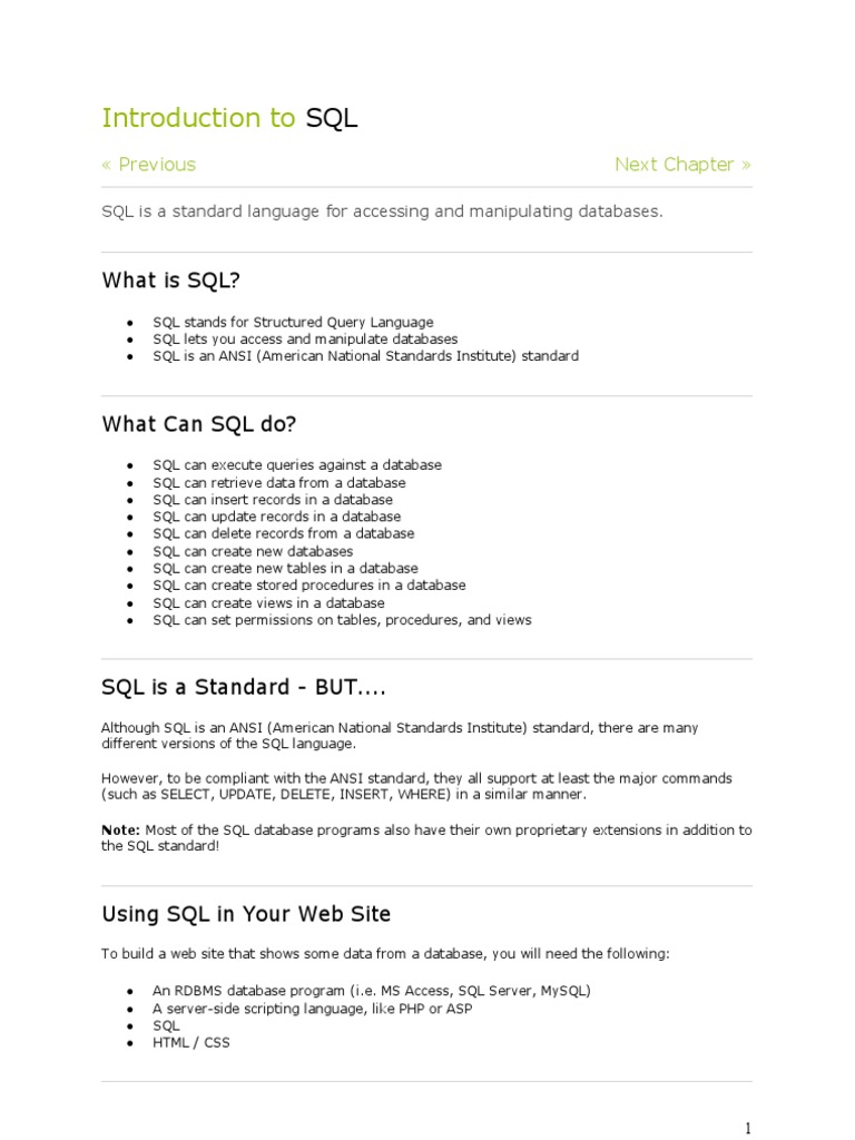 Introduction To SQL | PDF | Database Index | Sql