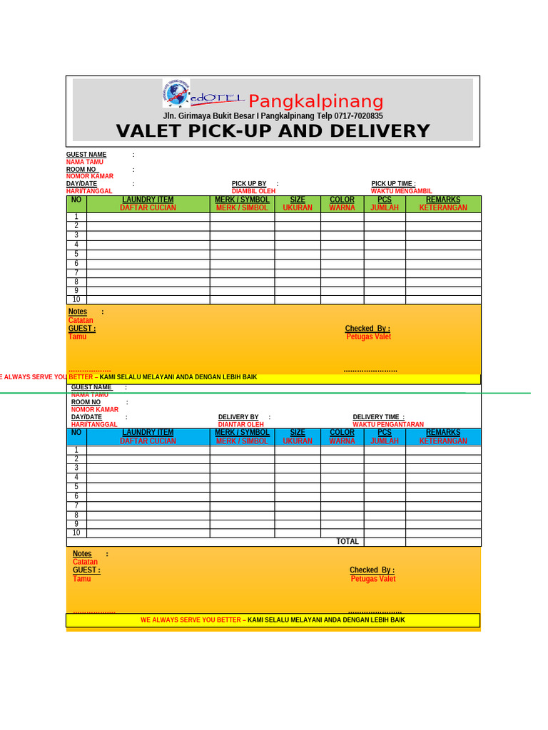 Valet Pick-Up and Delivery | PDF