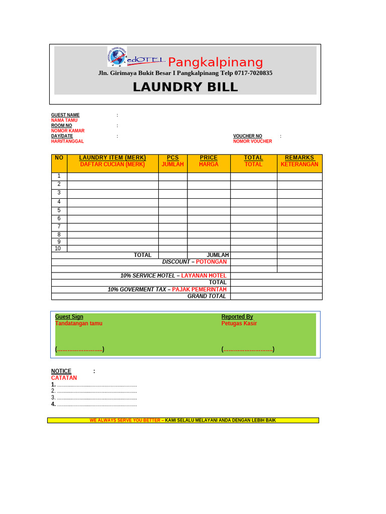 Laundry Bill | PDF