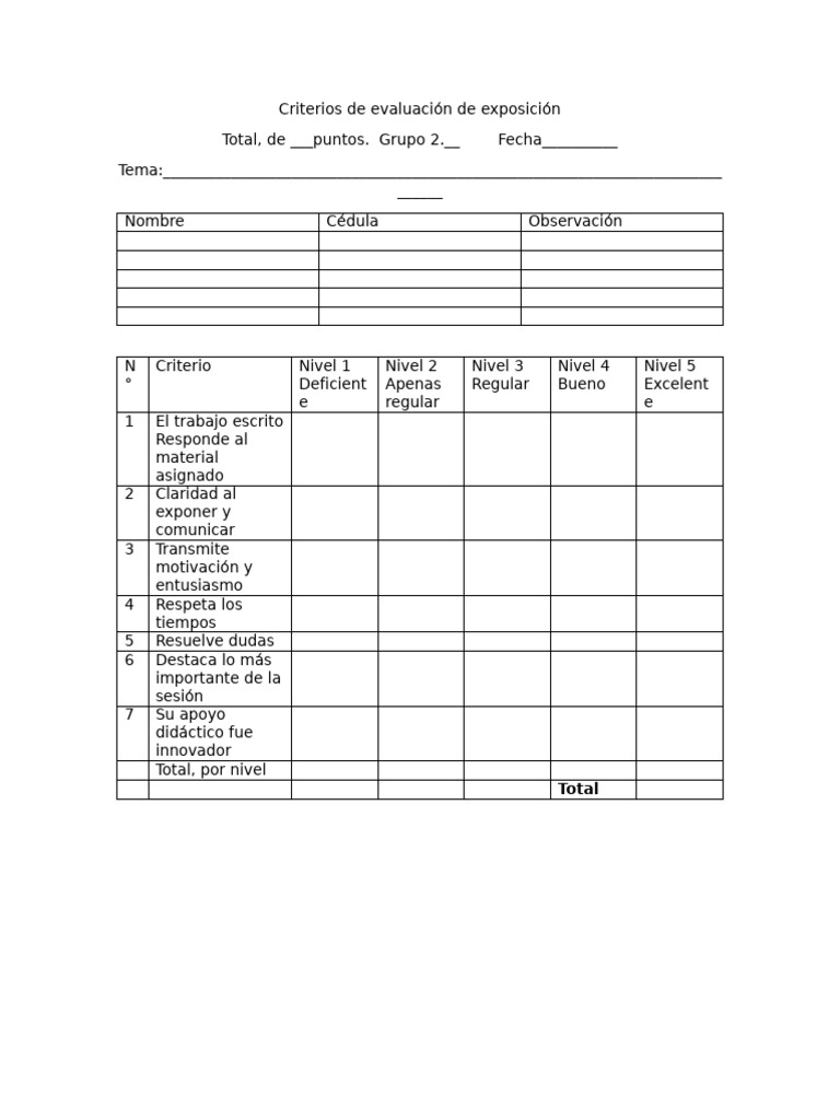 Criterios de Evaluación de Exposición | PDF