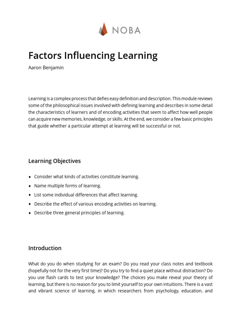 Factors Influencing Learning | PDF