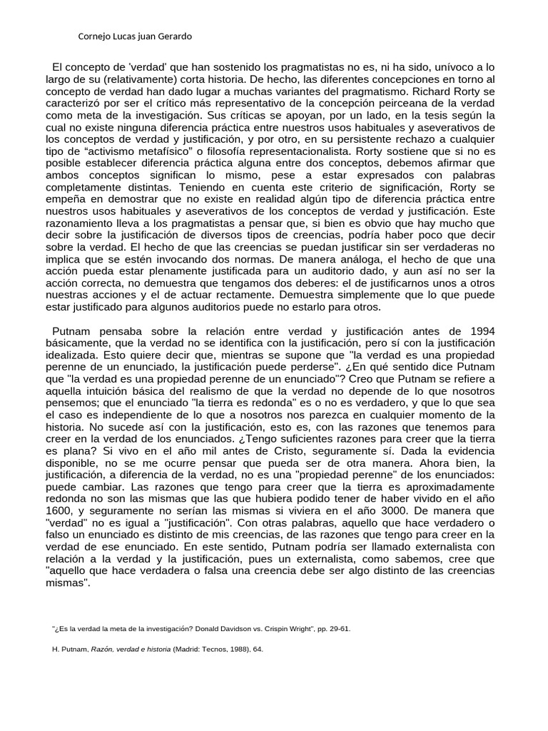 Verdad Vs Justificacion | PDF | Verdad | Pragmatismo