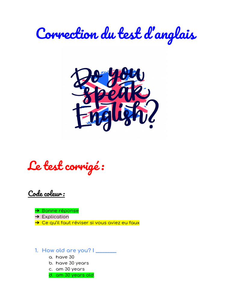 Correctioncomplète Du Test D'anglais | PDF