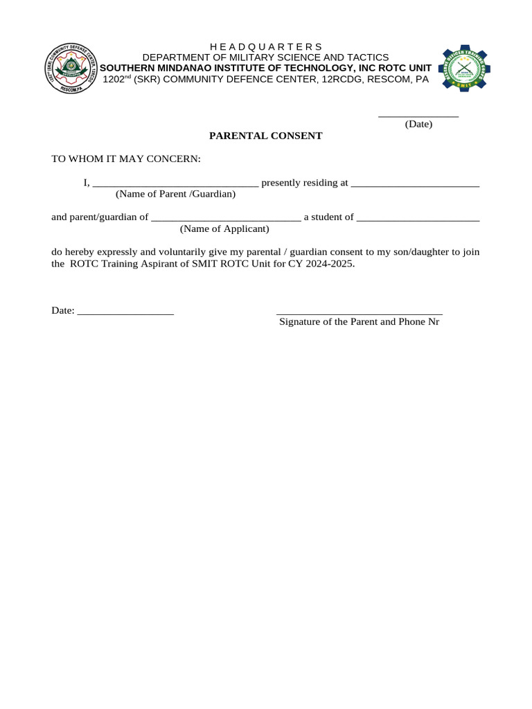 PARENTAL-CONSENT-to-Join-ROTC-training | PDF