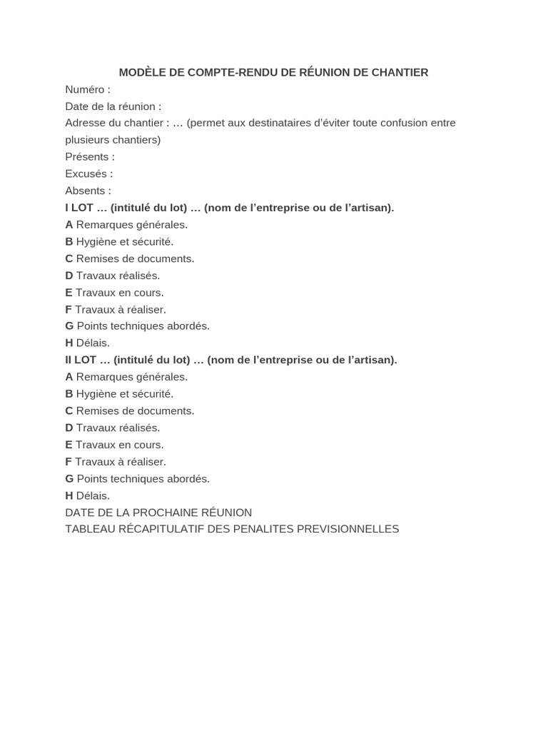 Modele de Compte Rendu de Chantier Gratuit 1 | PDF