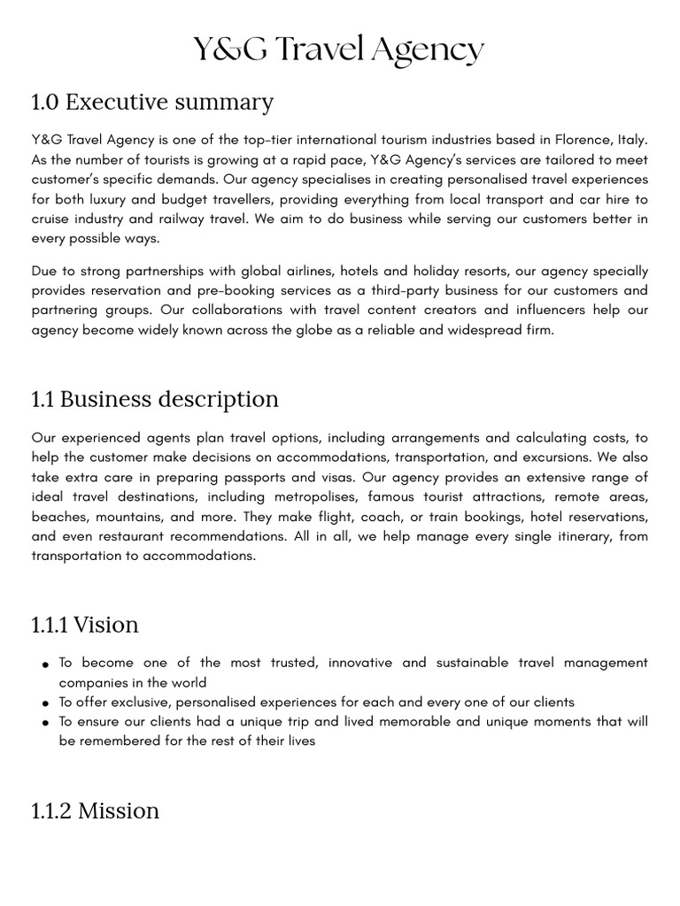Y&G Travel Agency Business Plan | PDF