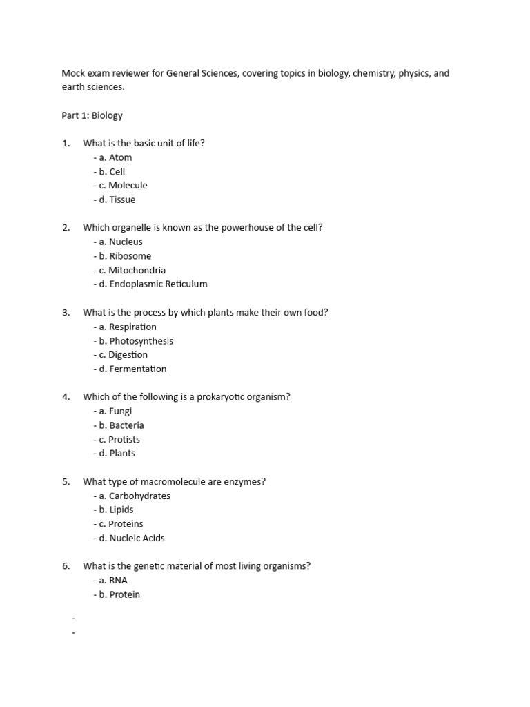 GENERAL SCIENCE MOCK EXAM Revised | PDF | Genetics | Chemical Bond