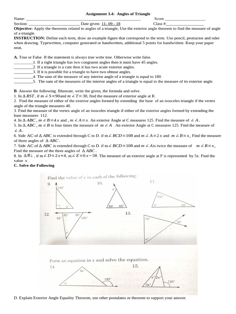 Assignment 3.4 Angles of Triangle | PDF Assignment 3.4 Angles of Triangle | PDF