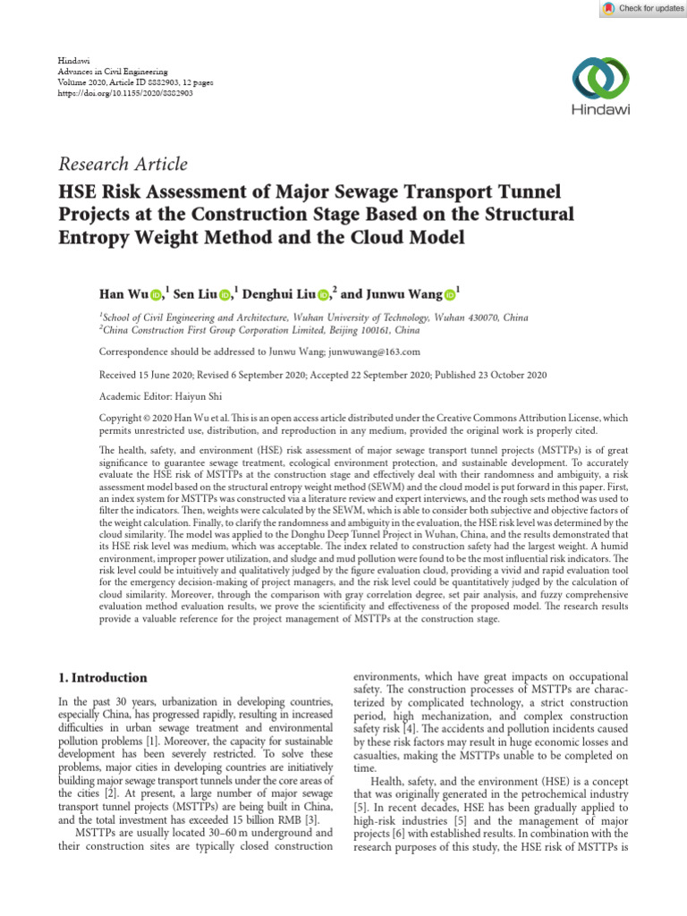 Advances in Civil Engineering - 2020 - Wu - HSE Risk Assessment of ...