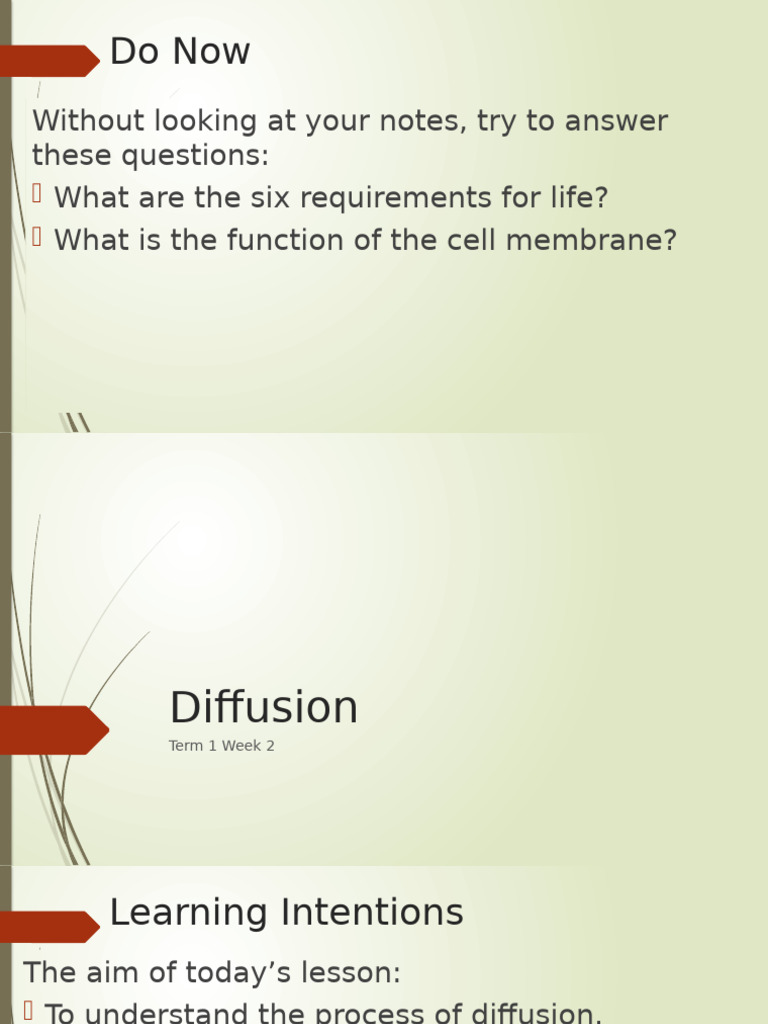Year 9 Science W2 L2 Diffusion | PDF