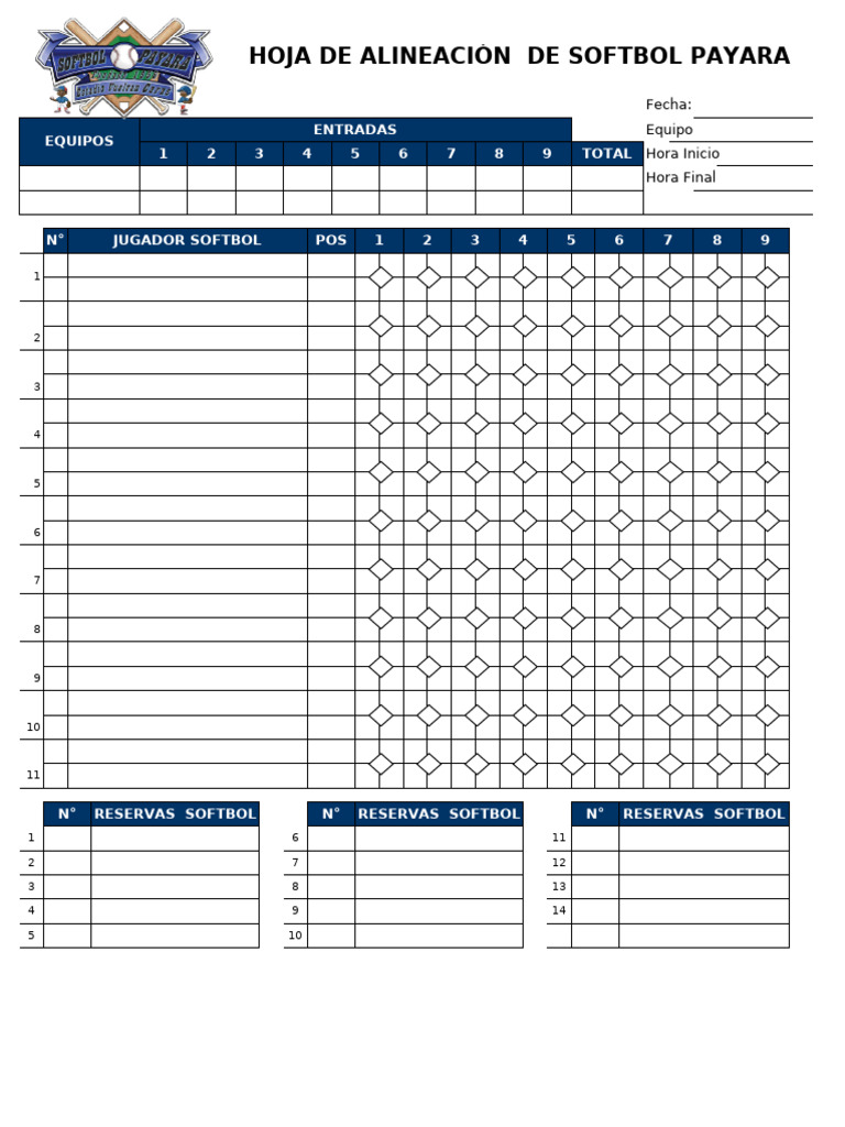 Planilla De Anotación Softbol Payara Pdf