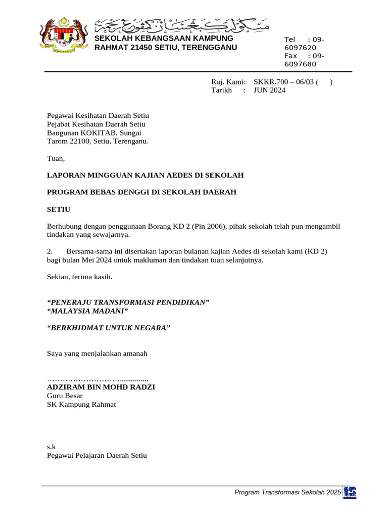 Surat Laporan Denggi Mei 2024 SKKR | PDF