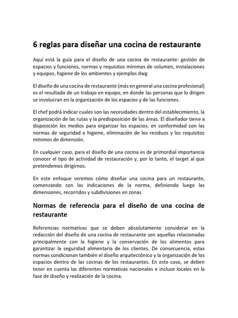 Unidad6 6 Reglas para Disenar Una Cocina de Restaurante | PDF | Cocina | Cocina, comidas y vino