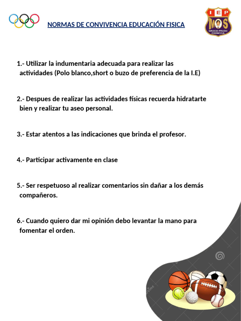 Normas de Convivencia Educación Fisica 2024 | PDF