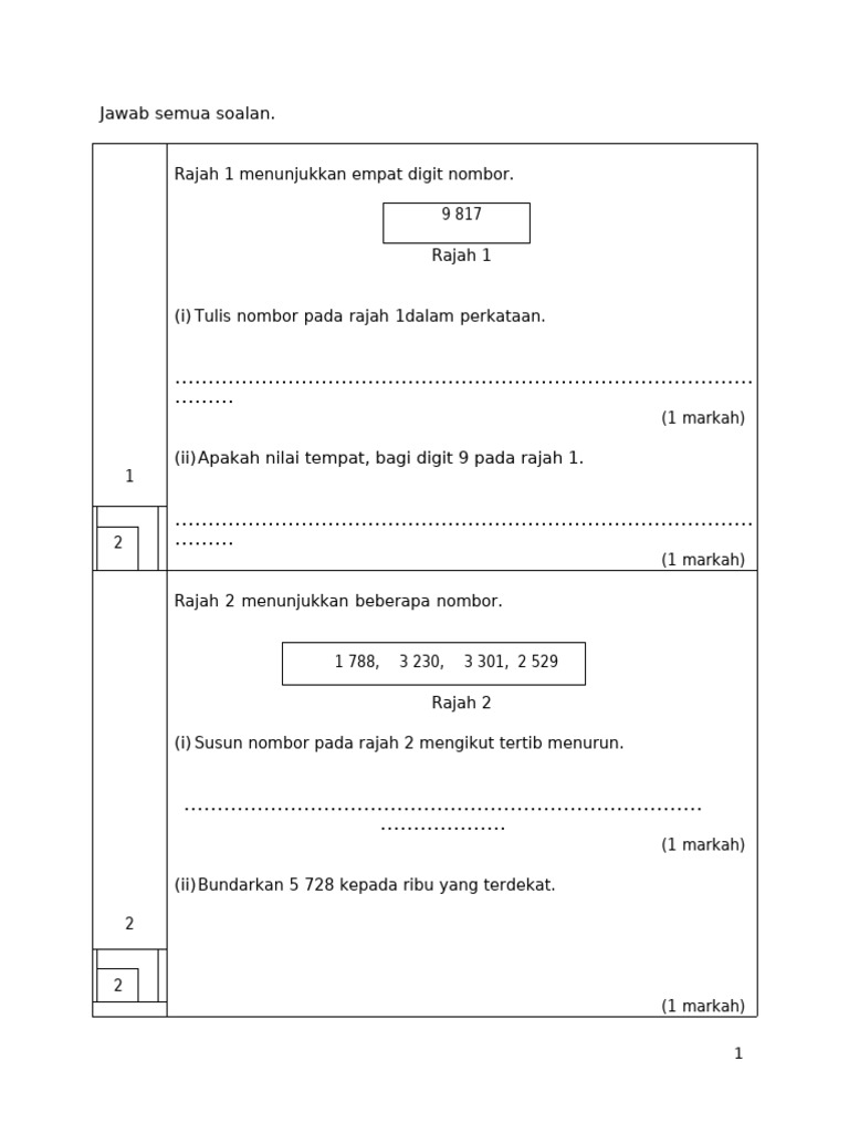 Ujian Akhir Tahun KSSR Tahun 3 Matematik Set2 | PDF