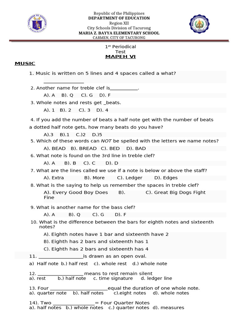 1st Quarter MAPEH 6 | PDF