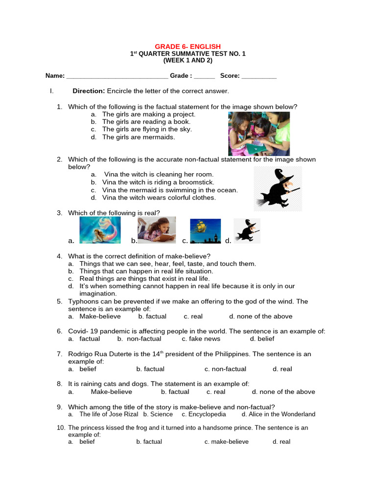 ENGLISH 6 Summative Test Quarter 1 | PDF