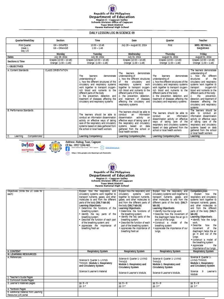 DLL Science 9 - Q1 - W1 | PDF