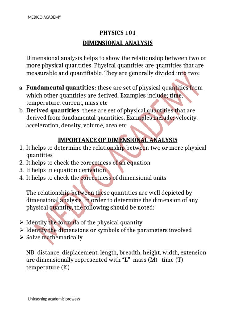 Dimensional Analysis in Physics | PDF | Quantity | Mechanics