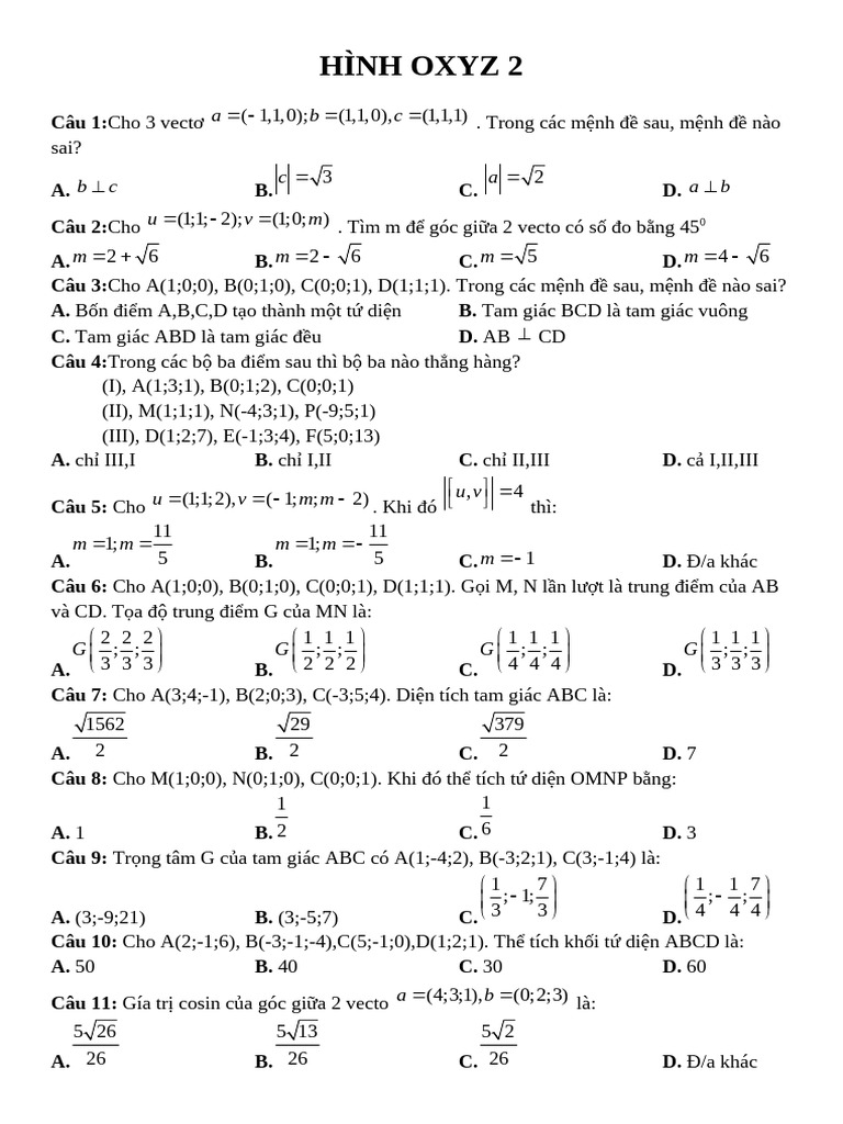 Hình Oxyz 2 | PDF